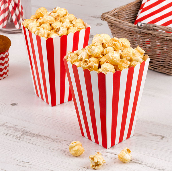 Cornets Carton Pop Corn Rayés Rouge | Candy Bar mariage